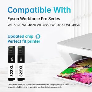 LEMERO 822XL Ink Cartridges Black Remanufactured for Epson 822XL 822 Ink Cartridges Combo Pack for Workforce Pro WF-3820 WF-4830 WF-4820 WF-4833 (2 Black for Epson 822XL Ink Cartridges Black)