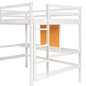 BIADNBZ Full Size Loft Bed with Desk and Writing Board, Wooden LoftBed with Desk & 2 Drawers Cabinet for Kids,White