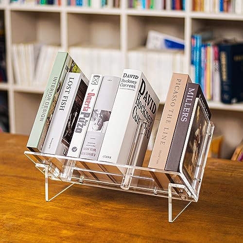 Aizesuro Acrylic Tabletop Bookcase, Bookshelves with Free Move Book Support, Cd/Magazine Storage Desktop Organizer Rack for Home Office, Living Room, Bedroom