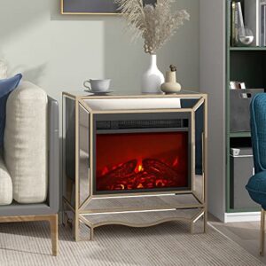 auwhaleus small silver mirrored electric fireplace 1500w corner fireplace heater for apartment, living room, bedroom, 23.2" w x 13.4“d x 24.4”h