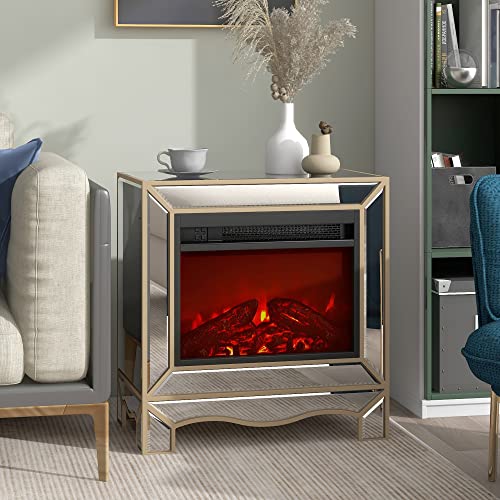 AUWHALEUS Small Silver Mirrored Electric Fireplace 1500W Corner Fireplace Heater for Apartment, Living Room, Bedroom, 23.2" W x 13.4“D x 24.4”H