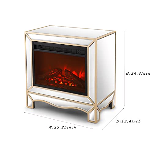 AUWHALEUS Small Silver Mirrored Electric Fireplace 1500W Corner Fireplace Heater for Apartment, Living Room, Bedroom, 23.2" W x 13.4“D x 24.4”H