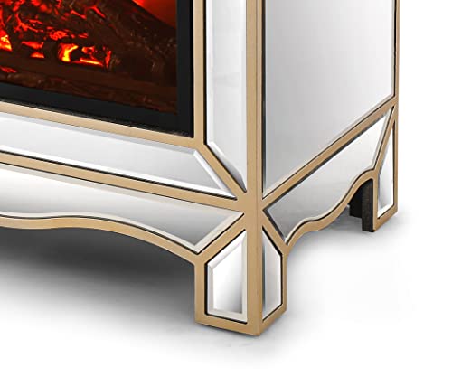 AUWHALEUS Small Silver Mirrored Electric Fireplace 1500W Corner Fireplace Heater for Apartment, Living Room, Bedroom, 23.2" W x 13.4“D x 24.4”H