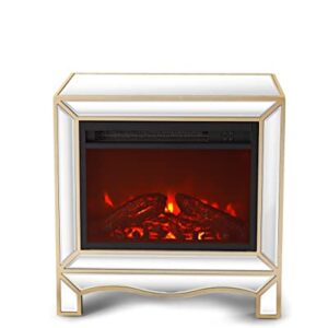 AUWHALEUS Small Silver Mirrored Electric Fireplace 1500W Corner Fireplace Heater for Apartment, Living Room, Bedroom, 23.2" W x 13.4“D x 24.4”H