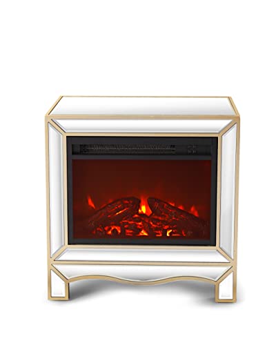 AUWHALEUS Small Silver Mirrored Electric Fireplace 1500W Corner Fireplace Heater for Apartment, Living Room, Bedroom, 23.2" W x 13.4“D x 24.4”H