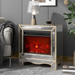 AUWHALEUS Small Silver Mirrored Electric Fireplace 1500W Corner Fireplace Heater for Apartment, Living Room, Bedroom, 23.2" W x 13.4“D x 24.4”H