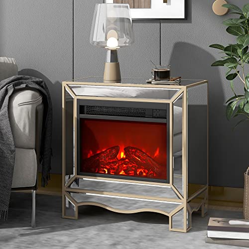 AUWHALEUS Small Silver Mirrored Electric Fireplace 1500W Corner Fireplace Heater for Apartment, Living Room, Bedroom, 23.2" W x 13.4“D x 24.4”H