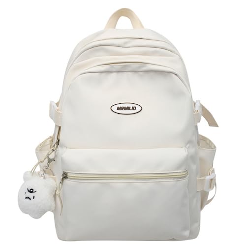 DUNBRI Kawaii Backpack with Cute Plush Pendant Aesthetic Casual Travel Work Backpack 36 to 55L (White)