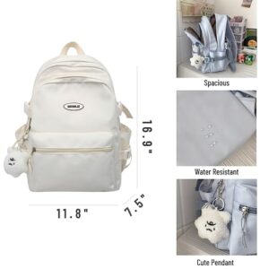 DUNBRI Kawaii Backpack with Cute Plush Pendant Aesthetic Casual Travel Work Backpack 36 to 55L (White)