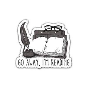 miraki go away i'm reading sticker, book lover sticker, reading lover sticker, book club sticker, water assitant die-cut vinyl bookish decals for laptop, phone, water bottles, kindle sticker