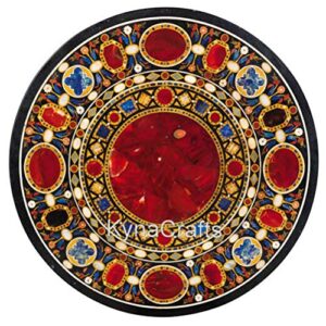 48 x 48 inches antique pattern inlay work meeting table top for office decor round shape black marble dining table with elegant look