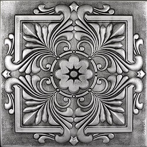 A La Maison Ceilings R14 Victorian Foam Glue-up Ceiling Tile (21.6 sq. ft./Case), Pack of 8, Antique Silver