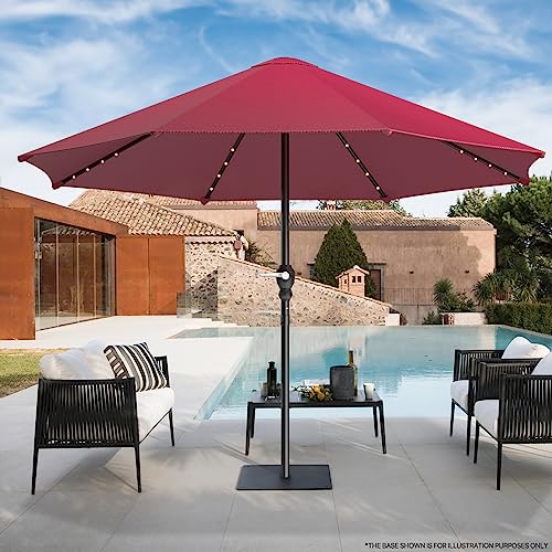 MoNiBloom 9 ft Patio Umbrellas Solar LED Lighted Patio Market Crank Lift Water-proof Umbrella with 8 Ribs and Sturdy Pole for Yard Garden Poolside Patio, Burgundy