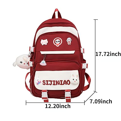 MIFJNF Cute Backpack Kawaii Backpack for School Aesthetic Backpack Kawaii School Supplies Cute Backpacks with Accessories (Blue)