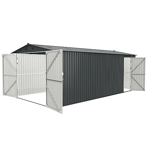 FRANSOUL Outdoor Storage Shed 20x10FT, Metal Shed Backyard Utility Large Storage Shed with 2 Doors and 4 Vents, Metal Car Canopy Shelter for Car, Truck,Bike, Garbage Can, Tool, Lawnmower