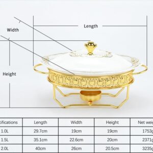 HONHPD 3 Piece Set Ceramics Oval Chafing Dish 1.0/1.5/2.0L Luxury an Crown Gold Food Warmer Set for Buffet Weddings, Parties, Banquets, Catering Events, Golden