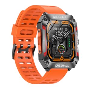 Cheerall 2.02” HD Touch Screen Military Smart Watch for Answer Make Calls, Tactical Fitness Tracker with Games 120+ Workout Modes Heart Rate SpO2 Sleep Monitor for Android iOS (Orange)