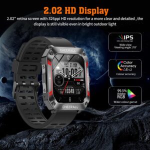 Cheerall 2.02” HD Touch Screen Military Smart Watch for Answer Make Calls, Tactical Fitness Tracker with Games 120+ Workout Modes Heart Rate SpO2 Sleep Monitor for Android iOS (Orange)