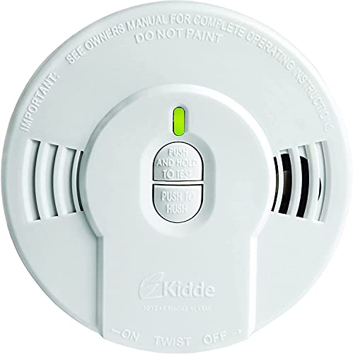 Kidde Smoke Detector, 10-Year Battery & Smoke Detector, Hardwired Smoke Alarm with Battery Backup, Front-Load Battery Door, Test-Silence Button, White