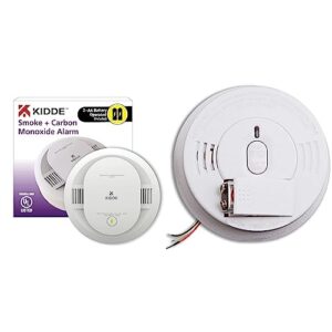 kidde smoke & carbon monoxide detector, aa battery powered & smoke detector, hardwired smoke alarm with battery backup, front-load battery door, test-silence button, white