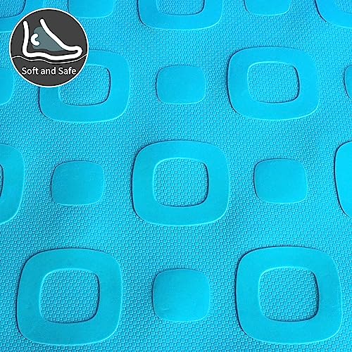 Non-Slip Bathtub Mat,Soft Rubber Anti-Slip Bath Shower Mat with Suction Cups, 37×14 Inch Bath Tub Mats for Bathroom,Machine Washable Shower Mats,Sky-Blue Fast Draining, Dots Design