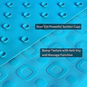 Non-Slip Bathtub Mat,Soft Rubber Anti-Slip Bath Shower Mat with Suction Cups, 37×14 Inch Bath Tub Mats for Bathroom,Machine Washable Shower Mats,Sky-Blue Fast Draining, Dots Design