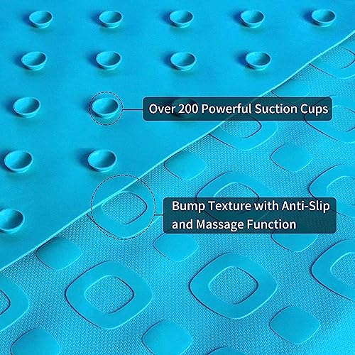 Non-Slip Bathtub Mat,Soft Rubber Anti-Slip Bath Shower Mat with Suction Cups, 37×14 Inch Bath Tub Mats for Bathroom,Machine Washable Shower Mats,Sky-Blue Fast Draining, Dots Design