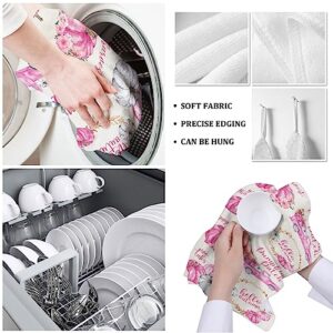 Fall Kitchen Towels Set White Pink Pumpkin Truck Flower Thanksgiving Dish Towel Autumn Leaf Dishcloths 4 Pack,Absorbent Soft Cotton Dish Cloths Tea Towels Fall Seasonal Decoration Hand Towels Set