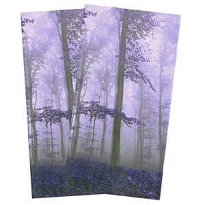 fall kitchen towels set sunshine purple forest thanksgiving dish towel trees mist dishcloths 2 pack,absorbent soft cotton dish cloths tea towels fall seasonal decoration hand towels set