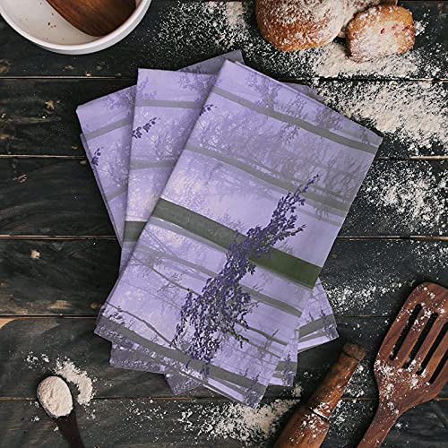 Fall Kitchen Towels Set Sunshine Purple Forest Thanksgiving Dish Towel Trees Mist Dishcloths 2 Pack,Absorbent Soft Cotton Dish Cloths Tea Towels Fall Seasonal Decoration Hand Towels Set