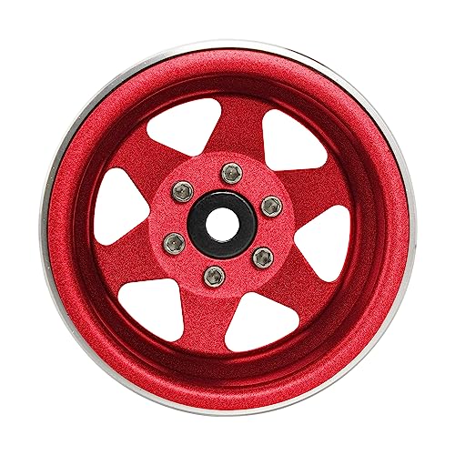 INJORA 1.9 Beadlock Wheel Rim Offset -8.9mm Metal Deep Dish Hub for TRX4 Axial SCX10 90046 UTB18 1/11 RC Crawler Car (Red)