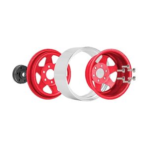 INJORA 1.9 Beadlock Wheel Rim Offset -8.9mm Metal Deep Dish Hub for TRX4 Axial SCX10 90046 UTB18 1/11 RC Crawler Car (Red)