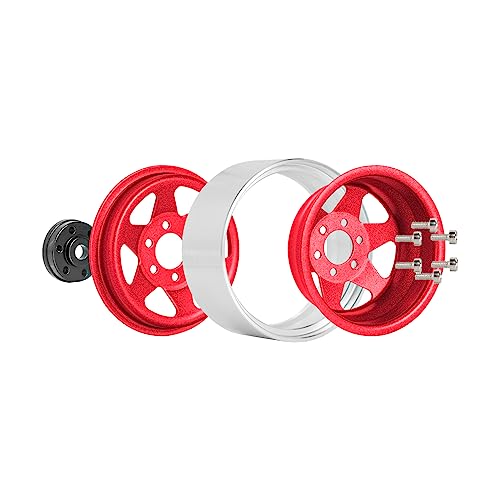 INJORA 1.9 Beadlock Wheel Rim Offset -8.9mm Metal Deep Dish Hub for TRX4 Axial SCX10 90046 UTB18 1/11 RC Crawler Car (Red)