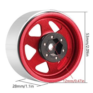 INJORA 1.9 Beadlock Wheel Rim Offset -8.9mm Metal Deep Dish Hub for TRX4 Axial SCX10 90046 UTB18 1/11 RC Crawler Car (Red)