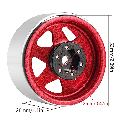 INJORA 1.9 Beadlock Wheel Rim Offset -8.9mm Metal Deep Dish Hub for TRX4 Axial SCX10 90046 UTB18 1/11 RC Crawler Car (Red)