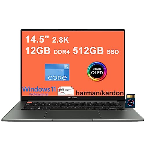 Asus Vivobook S 14X OLED Business Laptop | 14.5" 2.8K OLED 600nit 100% DCI-P3 | 12th Gen Intel 12-core i5-12500H (>i7-11800H) | 12GB DDR4 512GB SSD | Backlit Thunderbolt Win11 Gray + 32GB MicroSD Card