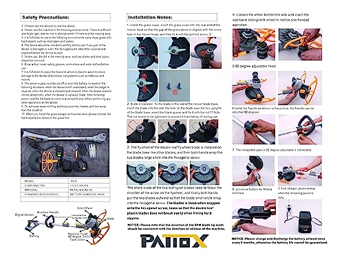 PATIOX Weed Wacker Cordless, Electric Handhold Lawn Mower Rechargeable, One 4.0 Ah Battery Powered Weed Whacker, Grass Trimmer with Blade (One 4.0Ah Battery 1)