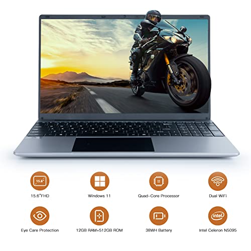 ANMESC Laptop Computer Laptop 15.6" with 1080P FHD Display, Quad-Core Intel Celeron N5095 Processors, 12GB DDR4 512GB SSD,Windows 11 Laptop Computers, 2.4G/5G WiFi, Bluetooth 4.2