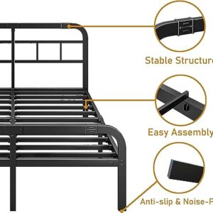 Cleaniago 14 Inch High King Size Bed Frame with Headboard and Footboard, 14 Inch High, Steel Slats with 3000lbs Support, No Box Spring Needed, Noise Free,Easy Assembly, Black