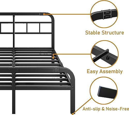 Cleaniago 14 Inch High King Size Bed Frame with Headboard and Footboard, 14 Inch High, Steel Slats with 3000lbs Support, No Box Spring Needed, Noise Free,Easy Assembly, Black