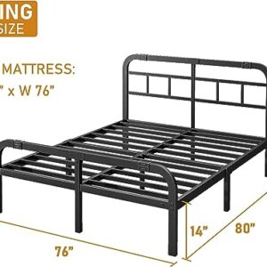 Cleaniago 14 Inch High King Size Bed Frame with Headboard and Footboard, 14 Inch High, Steel Slats with 3000lbs Support, No Box Spring Needed, Noise Free,Easy Assembly, Black