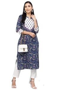 indian women's girls tunic tops crepe floral print straight kurti kurta (as1, alpha, x_l, regular, regular) blue