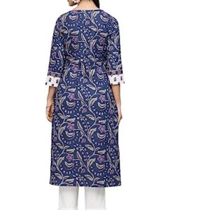 Indian Women's Girls Tunic Tops Crepe Floral Print Straight Kurti Kurta (as1, alpha, x_l, regular, regular) Blue