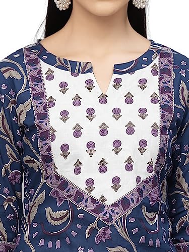 Indian Women's Girls Tunic Tops Crepe Floral Print Straight Kurti Kurta (as1, alpha, x_l, regular, regular) Blue