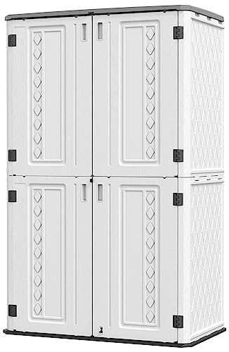 HOMSPARK Outdoor Storage Shed, 53 Cu.ft Outdoor Storage Cabinet with Lockable Doors, Double Layer Resin Vertical Storage shed for Garden, Patio, Backyard, 4×2.5×6.6 FT