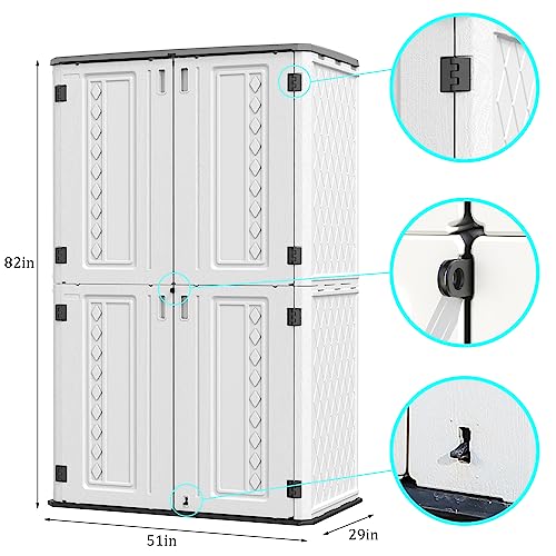 HOMSPARK Outdoor Storage Shed, 53 Cu.ft Outdoor Storage Cabinet with Lockable Doors, Double Layer Resin Vertical Storage shed for Garden, Patio, Backyard, 4×2.5×6.6 FT