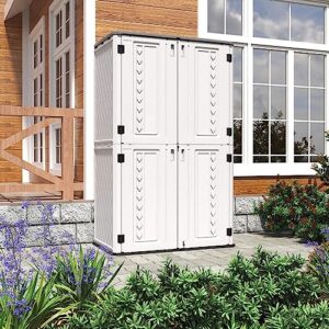 HOMSPARK Outdoor Storage Shed, 53 Cu.ft Outdoor Storage Cabinet with Lockable Doors, Double Layer Resin Vertical Storage shed for Garden, Patio, Backyard, 4×2.5×6.6 FT