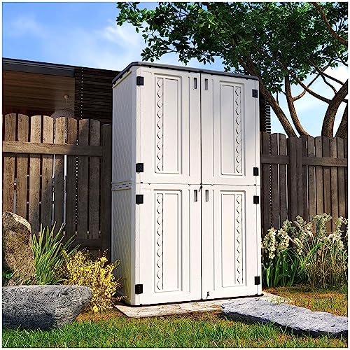 HOMSPARK Outdoor Storage Shed, 53 Cu.ft Outdoor Storage Cabinet with Lockable Doors, Double Layer Resin Vertical Storage shed for Garden, Patio, Backyard, 4×2.5×6.6 FT