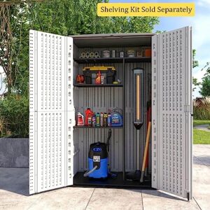 HOMSPARK Outdoor Storage Shed, 53 Cu.ft Outdoor Storage Cabinet with Lockable Doors, Double Layer Resin Vertical Storage shed for Garden, Patio, Backyard, 4×2.5×6.6 FT