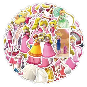 50pcs cartoon princess peach stickers for water bottles, cute video game character stickers for kids teens girls boys phone laptop journal notebook guitar luggage bike bumper